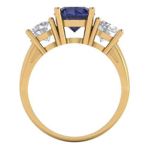 Clara Pucci 3.25 ct Round Cut 3 stone Genuine Simulated Blue Sapphire Engagement Promise Anniversary Bridal Ring 18K Yellow Gold 4.5