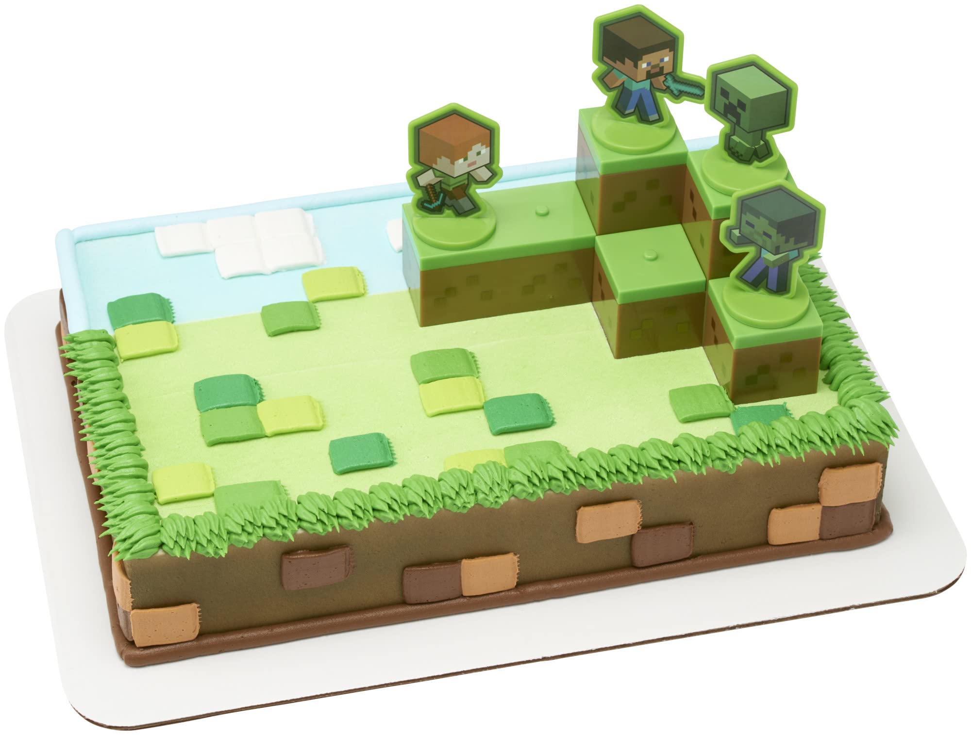 DecoSet® Mobs Beware Minecraft Cake Topper, 6-Piece Stackable Cake Decoration, Interlocking 3D Blocks With Characters, Food Safe Birthday Cake Decoration