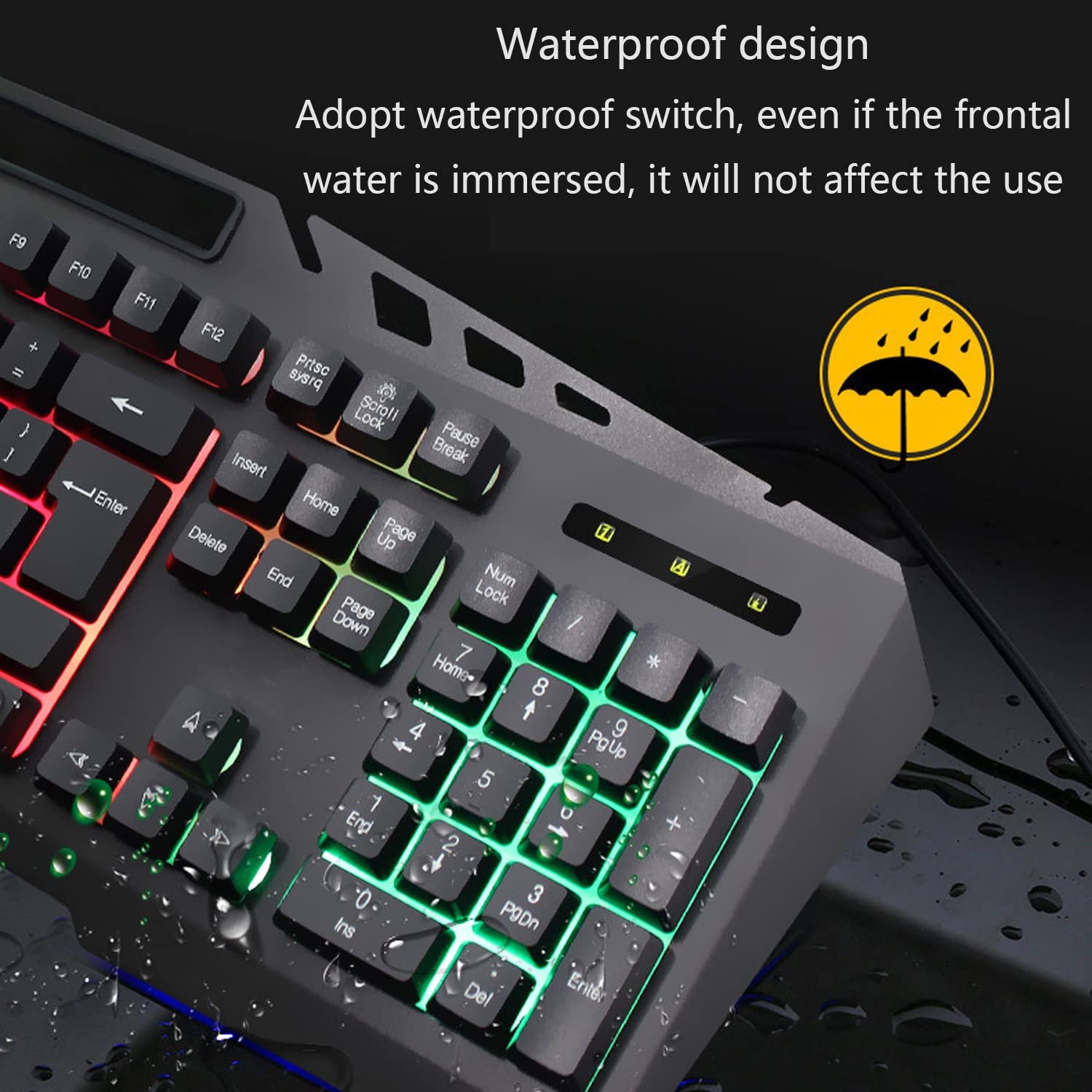 EXHNLE Wired RGB Backlit Gaming Keyboard and Mouse, Adjustable Breathing Lamp and Glowing Mouse, 2400 DPI Mouse, for PC Gamer Computer Laptop (Color : Gold)