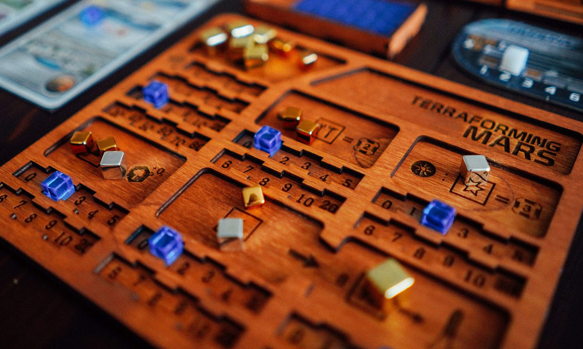 SMONEX 5 Wood Player Boards Compatible with Terraforming Mars Board Game - Gaming Organization with Player Trays Suitable for All Terraforming Mars Expansions