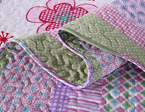 MarCielo 3 Piece Kids Bedspread Quilts Set Throw Blanket for Teens Girls Bed Printed Bedding Coverlet, Full Size, Purple Floral Striped (Full)
