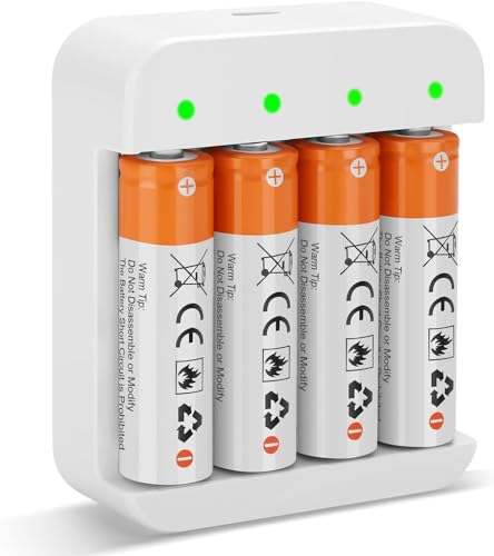 Fitinoch 10 Pack Rechargeable 1.5V AA Size Lithium Batteries for Blink Camera, Long-Lasting Double A Battery 2600mWh with 2H Fast Charger (4-Bay Independent Slot)