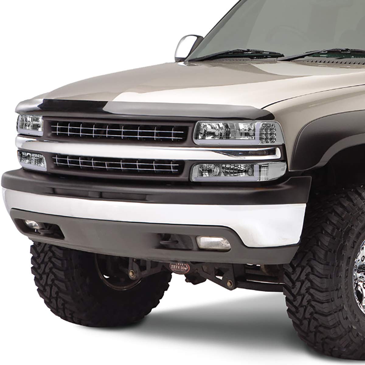 DNA MOTORING HL-LB-CSIL99-CH-CL1 Chrome Housing Pair LED DRL Headlight Bumper Lamps Replacement For 99-02 Silverado