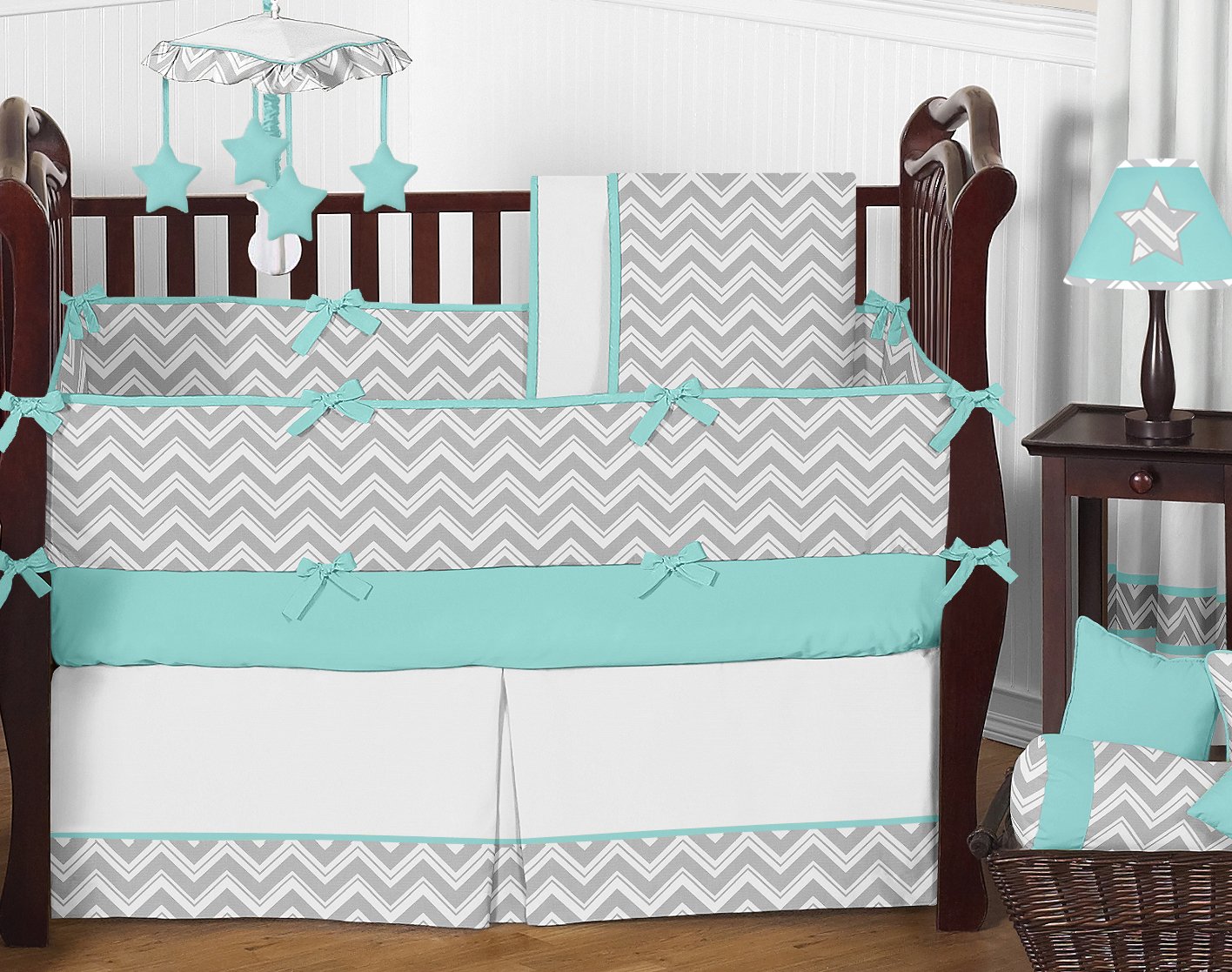 Turquoise and Gray Chevron Zig Zag Fabric Memory/Memo Photo Bulletin Board by Sweet Jojo Designs