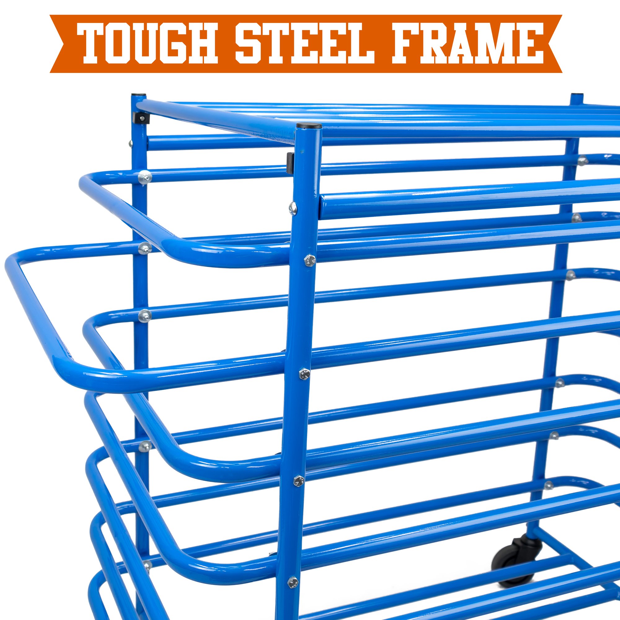 Crown Sporting Goods Metal Sports Ball Cage - Multi-Sport Steel Frame Ball Locker with Caster Wheels and Lock