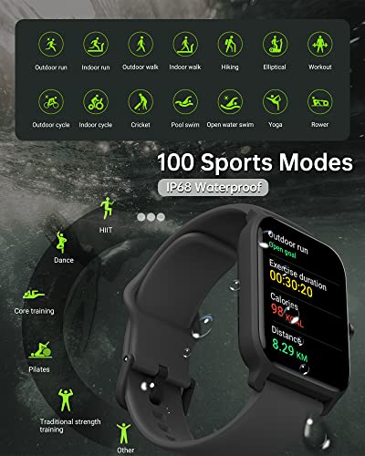 Smart Watch for Men Women (Answer/Make Call), 1.8" Touch Screen Activity Trackers for Android iPhone Compatible with Alexa Built in, Fitness Heart Rate Blood Oxygen Sleep Monitor, IP68 Waterproof