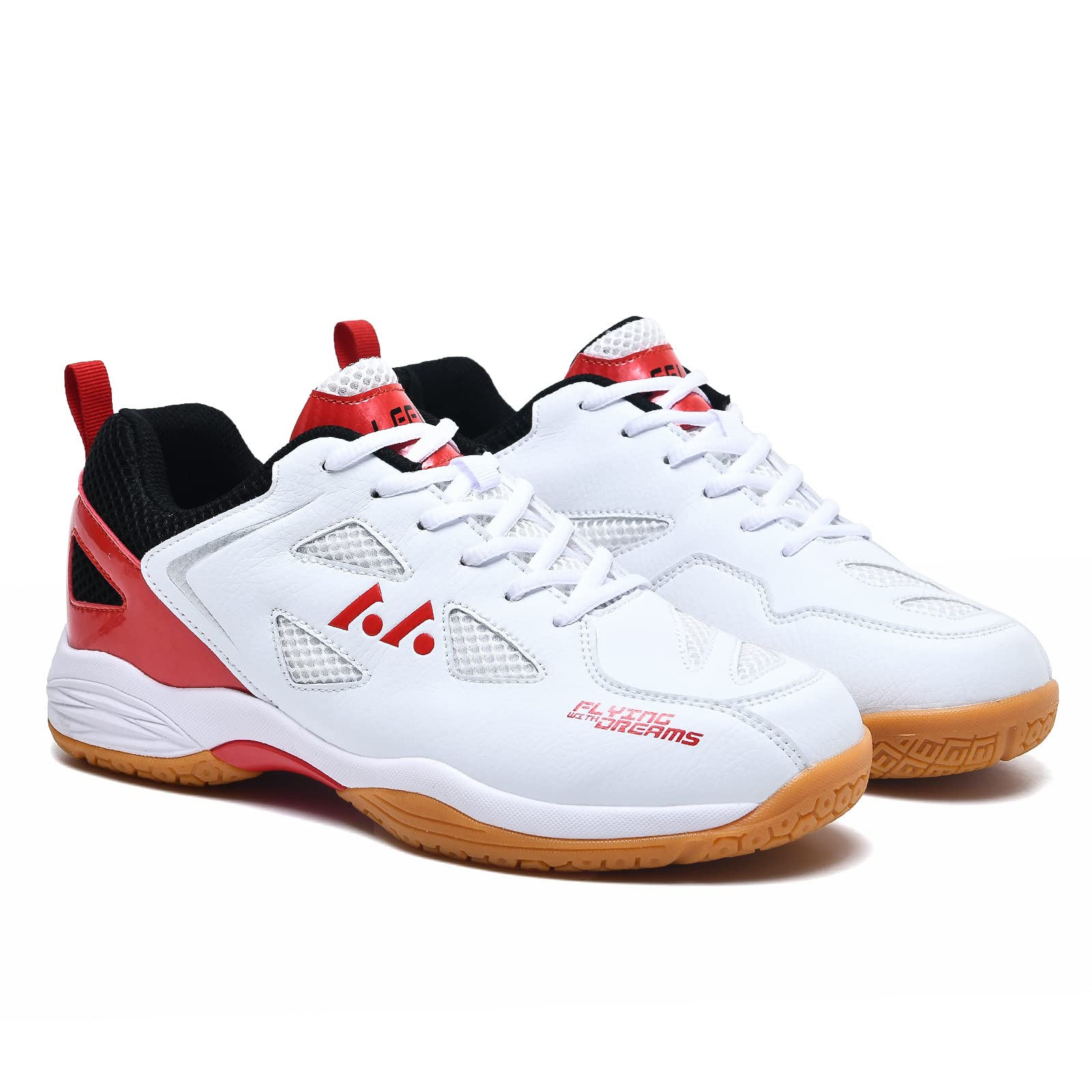 Condromly Women's Light 22 Lightweight Cushioning Pickleball Court Shoes (White/Red, 7)