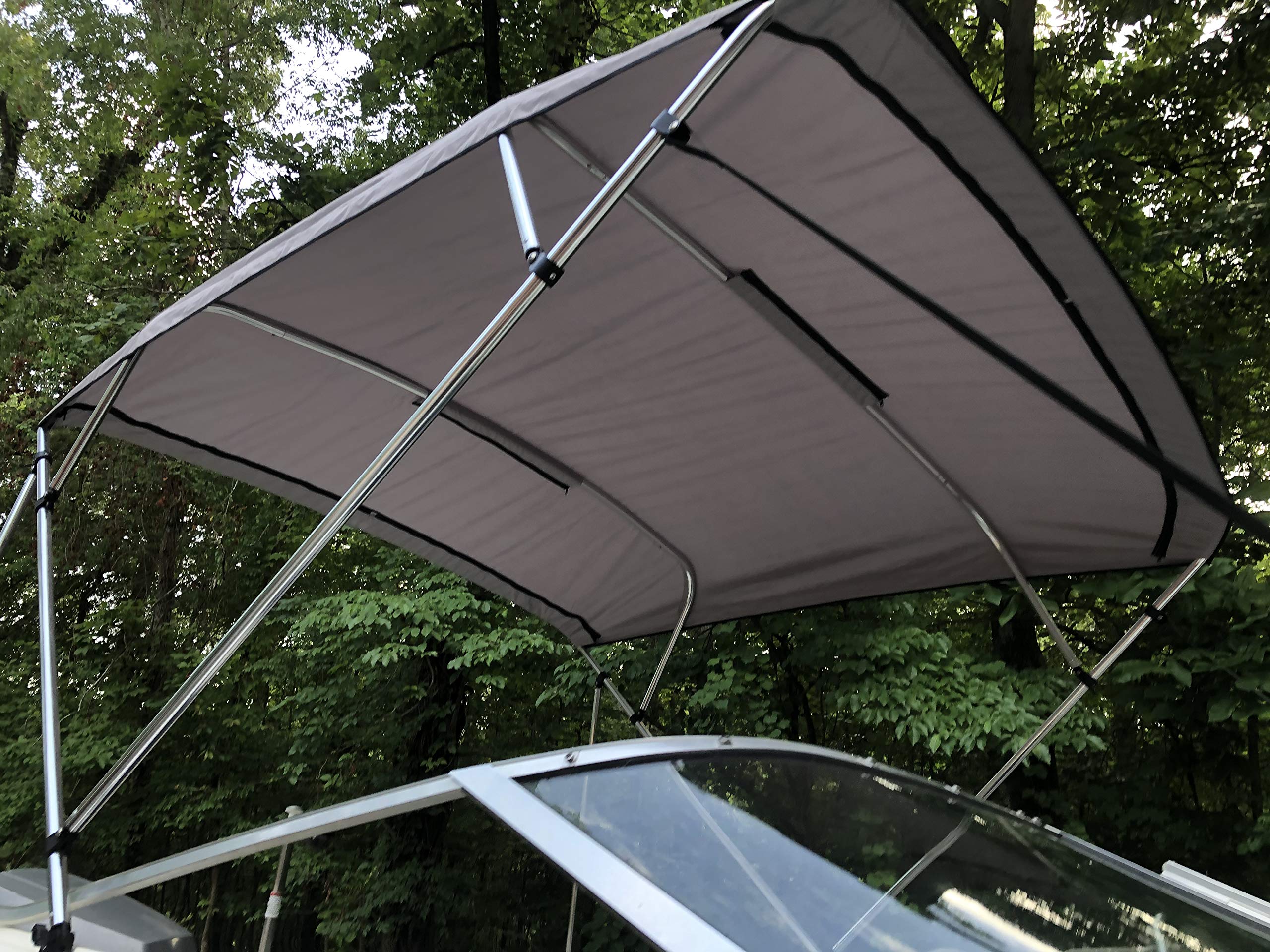 Cypress Rowe Outfitters Complete Bimini Top Kit, Frame, Canvas, Hardware, 10'L x 8'W Grey, 4 Bow, fits from 91"-96" Wide