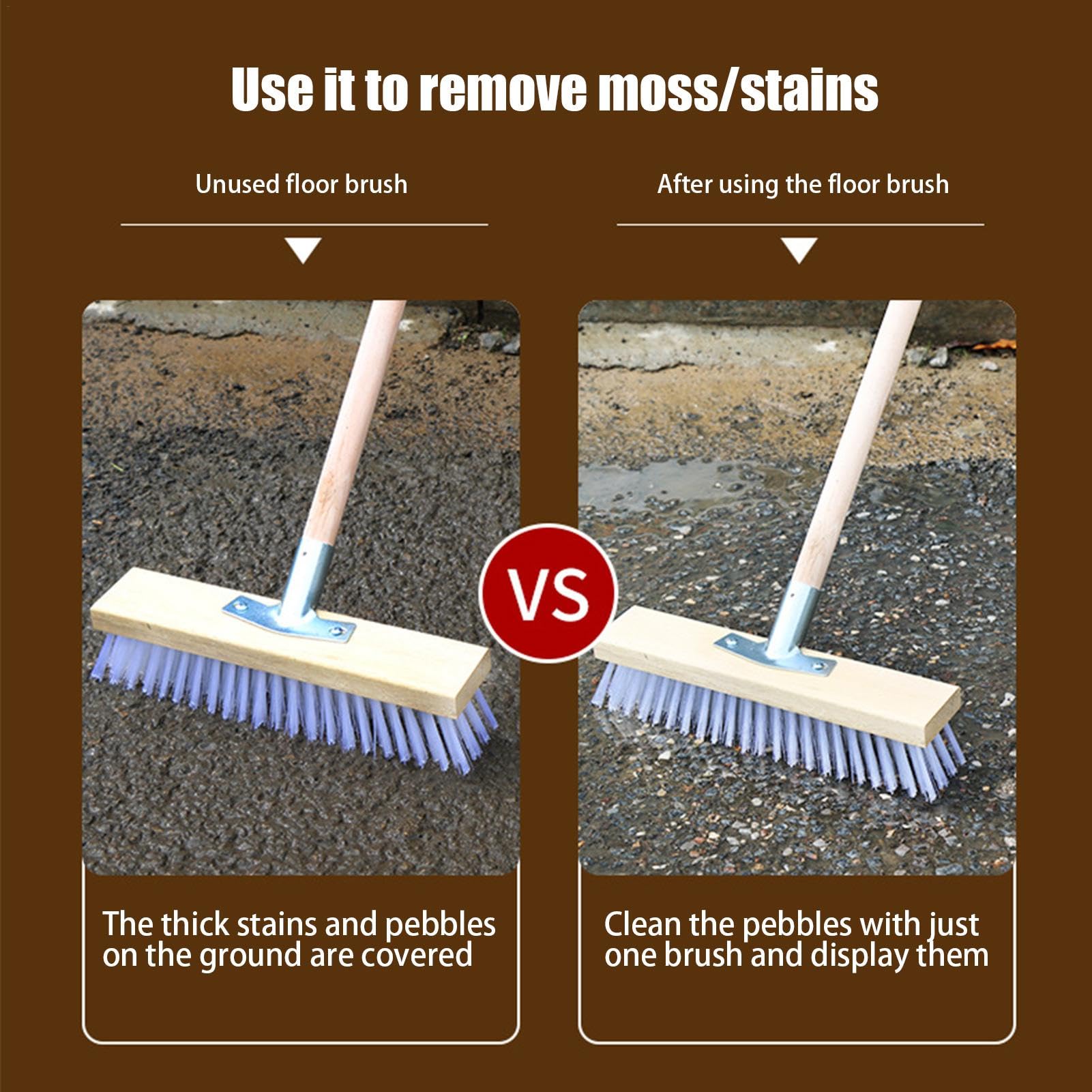 Floor Scrubbing Brush, Stainless Steel Wire Broom Deck Scrub Brush with Long Handle, Scrub Broom Stainless Steel, Stiff Bristle Scrubber Brush with Long Handle for Bathroom, Kitchen, Tile Floors