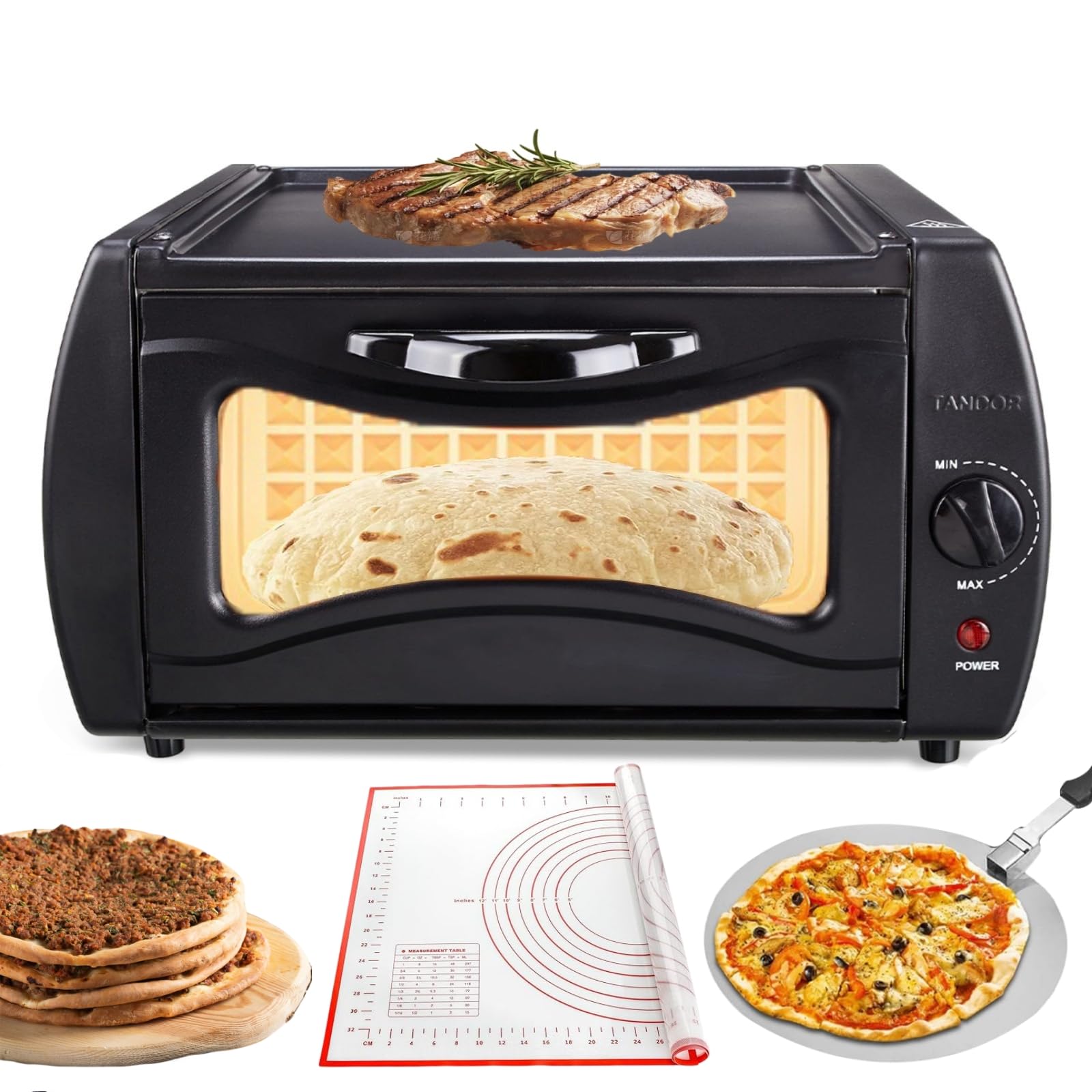 Electric Tandoor Oven for Naan, Roti and Pizza - 15L Countertop Pizza Maker, 4-Minute Cooking, 122°F-752°F Temperature Control, Multi-Function Griddle Toaster Bread Oven