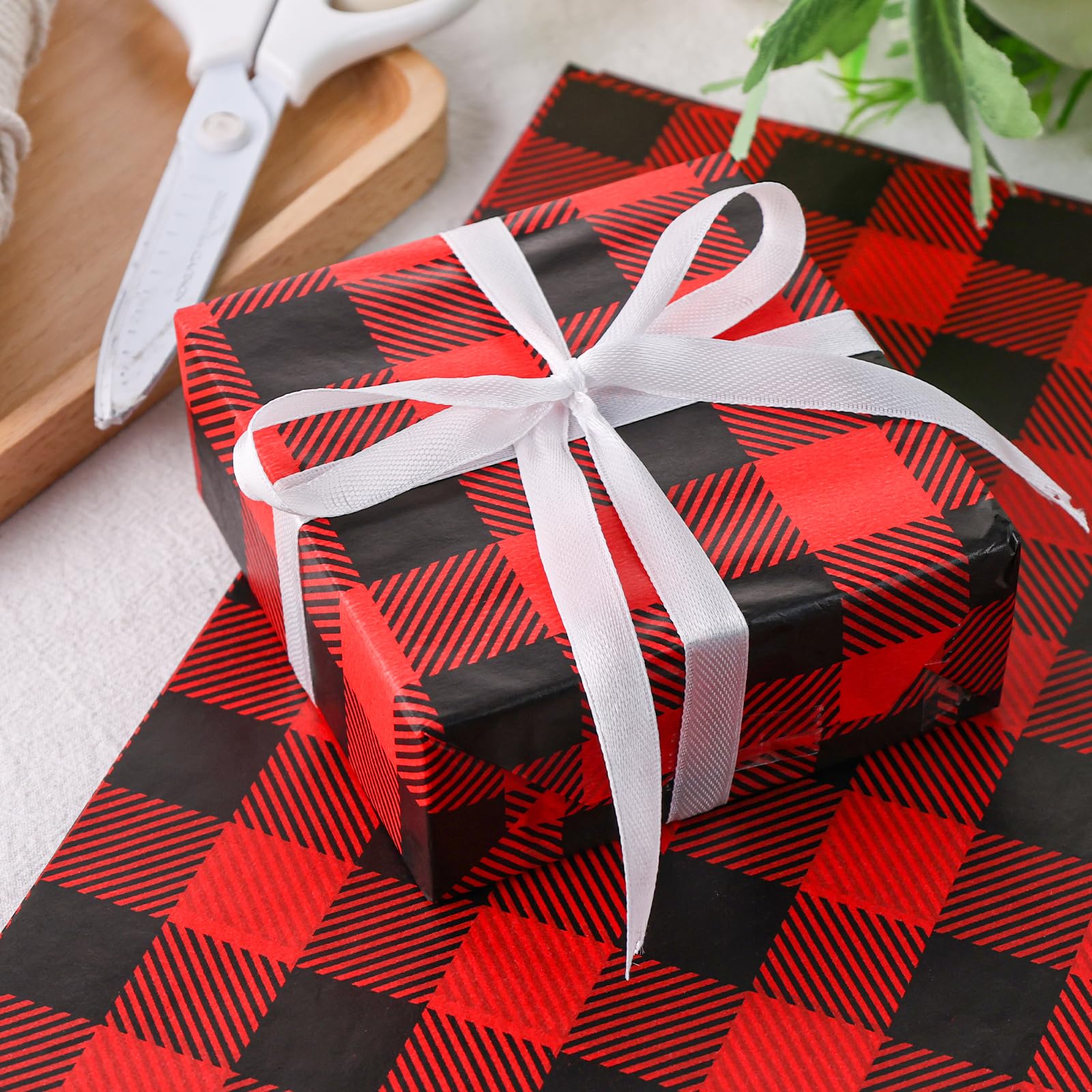 Koogel 120 Sheets Buffalo Plaid Tissue Paper, Red Black Gift Wrapping Tissue Paper 14 x 10 Inch Tissue Paper Bulk for DIY Crafts Party Supplies
