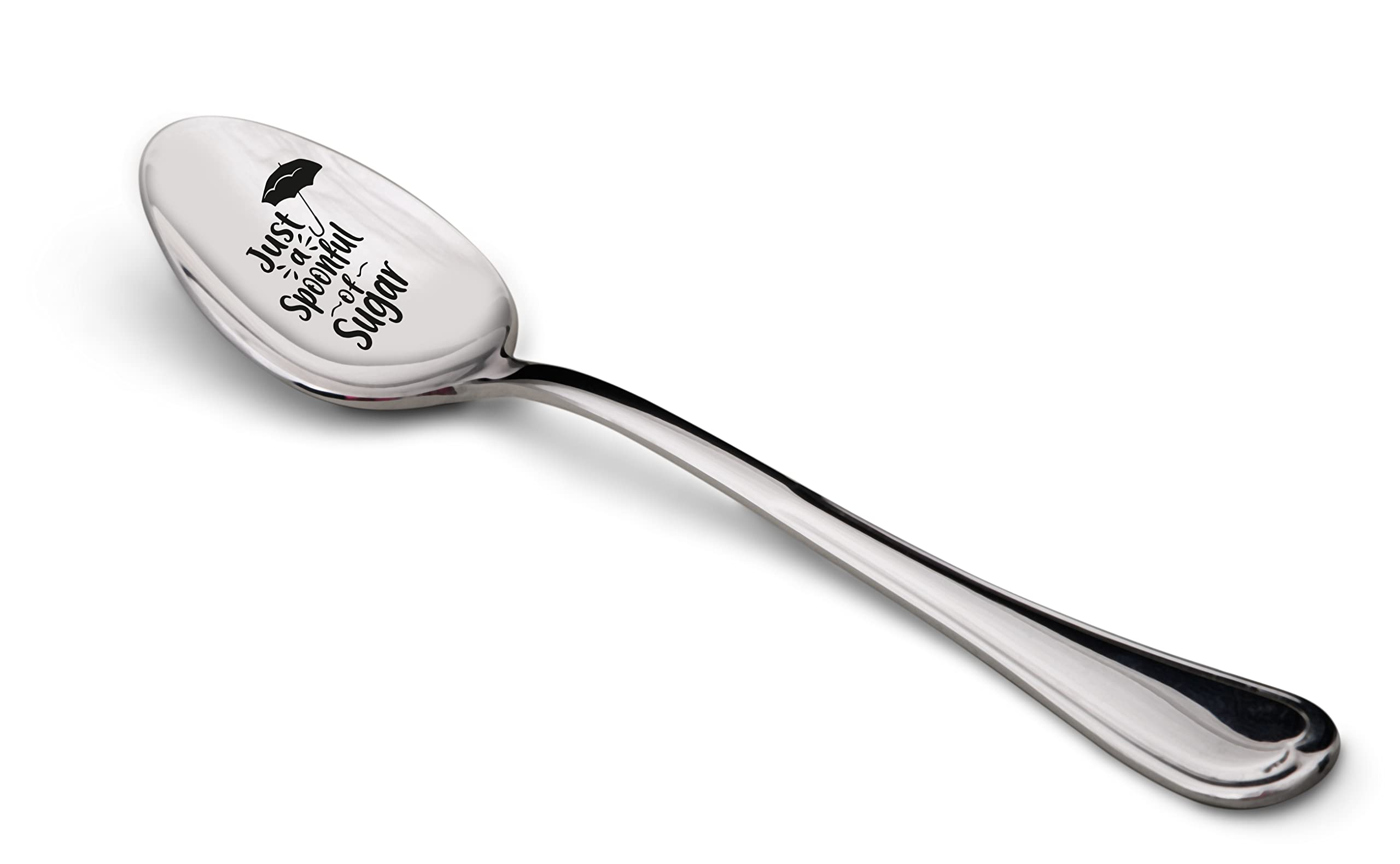 HappyBeeCo Just a Spoonful of Sugar Spoon for Friends or Dessert Sugar Coffee Lover Funny Birthday Gift Silver 7 inches
