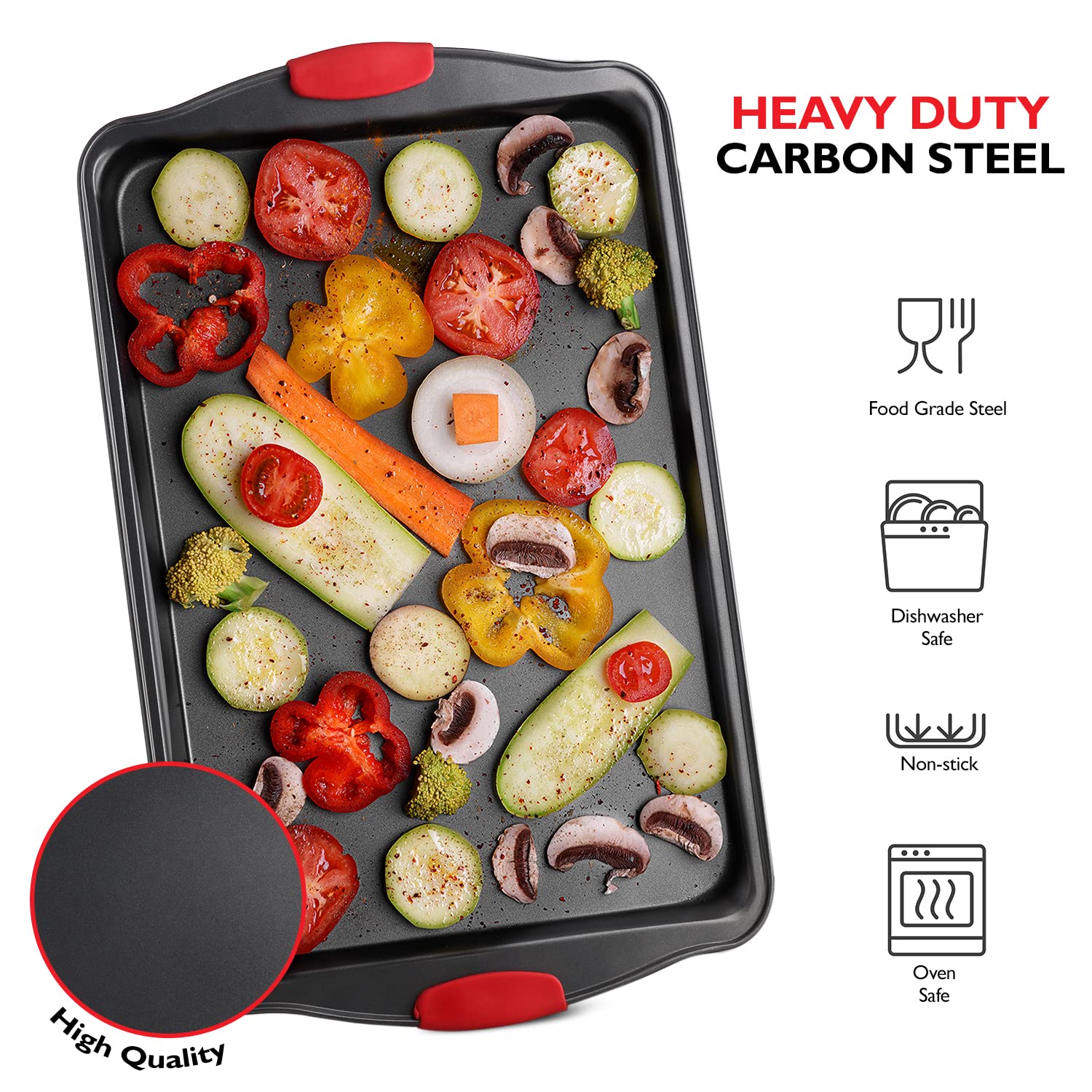 Eatex Baking Sheet, 6PC Cookie Sheet Set with Silicone Handles, Nonstick Steel Baking Pan, Durable Baking Sheets for Oven, BPA Free Baking Pans Set, Cookie Sheets for Baking Set – Black Bakeware