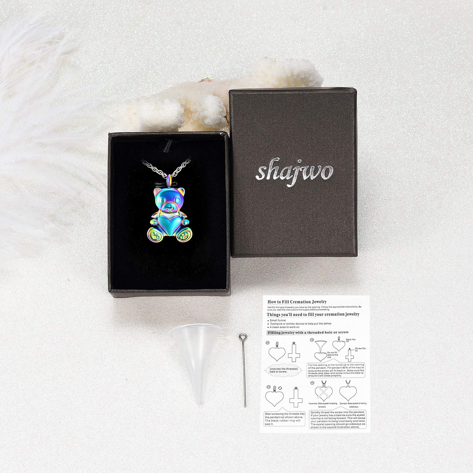 Cremation Jewelry Urn Nekclaces for Ashes for Women Gilrs Teddy Bear Keepsake Memorial Necklace for Human Pet Baby Ashes,Rainbow