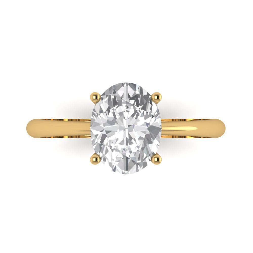 Clara Pucci Yellow 14k Solid Gold Solitaire anniversary Engagement Promise Bridal Ring - 2 Carat Oval Cut Clear Simulated Diamond Size - 7.25
