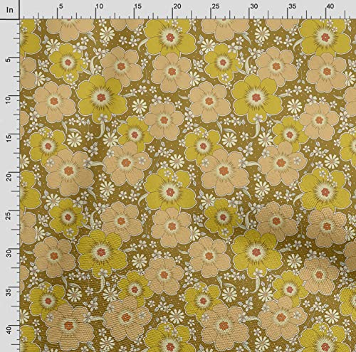 Soimoi Floral Printed, Poly Canvas Fabric Decor Sewing Fabric by The Yard- 56 Inch Wide Decorative Fabric for Curtains Tote Bags-Yellow