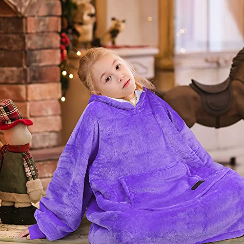 Catalonia Blanket Hoodie for Kids, Oversized Wearable Sherpa Sweatshirt Pullover for 7-16 yr Teens Youth, Kids Gift Idea