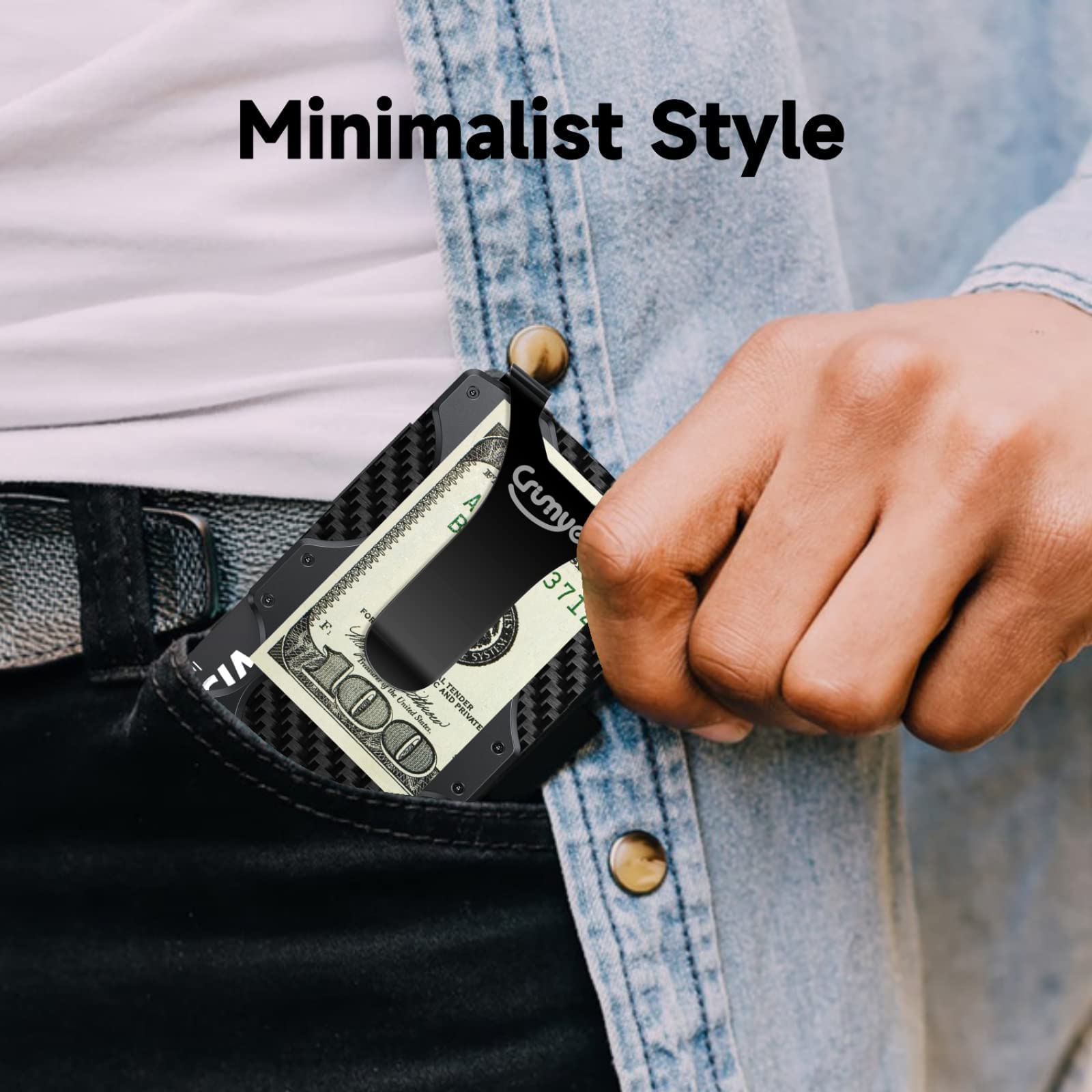 Crumye Metal Wallet,wallet Clip,Tactical Wallet, Carbon Fiber Wallet, Money Clip, RFID Blocking Technology, Holds up to 20 Cards & 10 Bills (Black)
