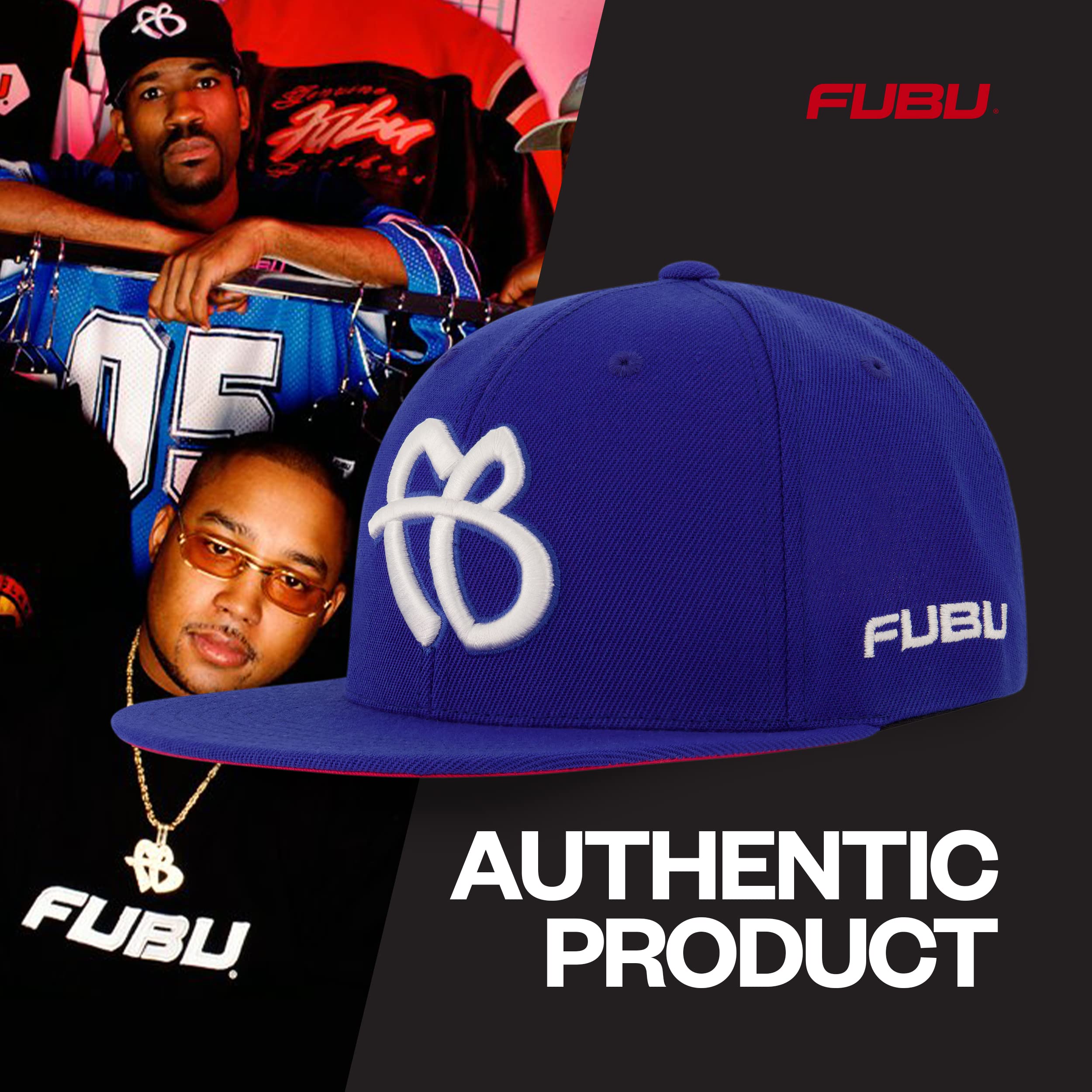 Concept One FUBU Baseball Cap, Adult Snapback Hat with Graffiti Style Logo, Adjustable, Flat Brim, Blue, One Size