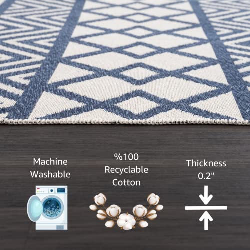 Keen Home Design Area Rugs - 2x4 Reversible and Machine Washable Boho Rug - 100% Cotton - Two Sided Rug for Living Room, Kitchen, Hallway, Bedroom, Entryway - (2β x 3β7ββ, Navy)