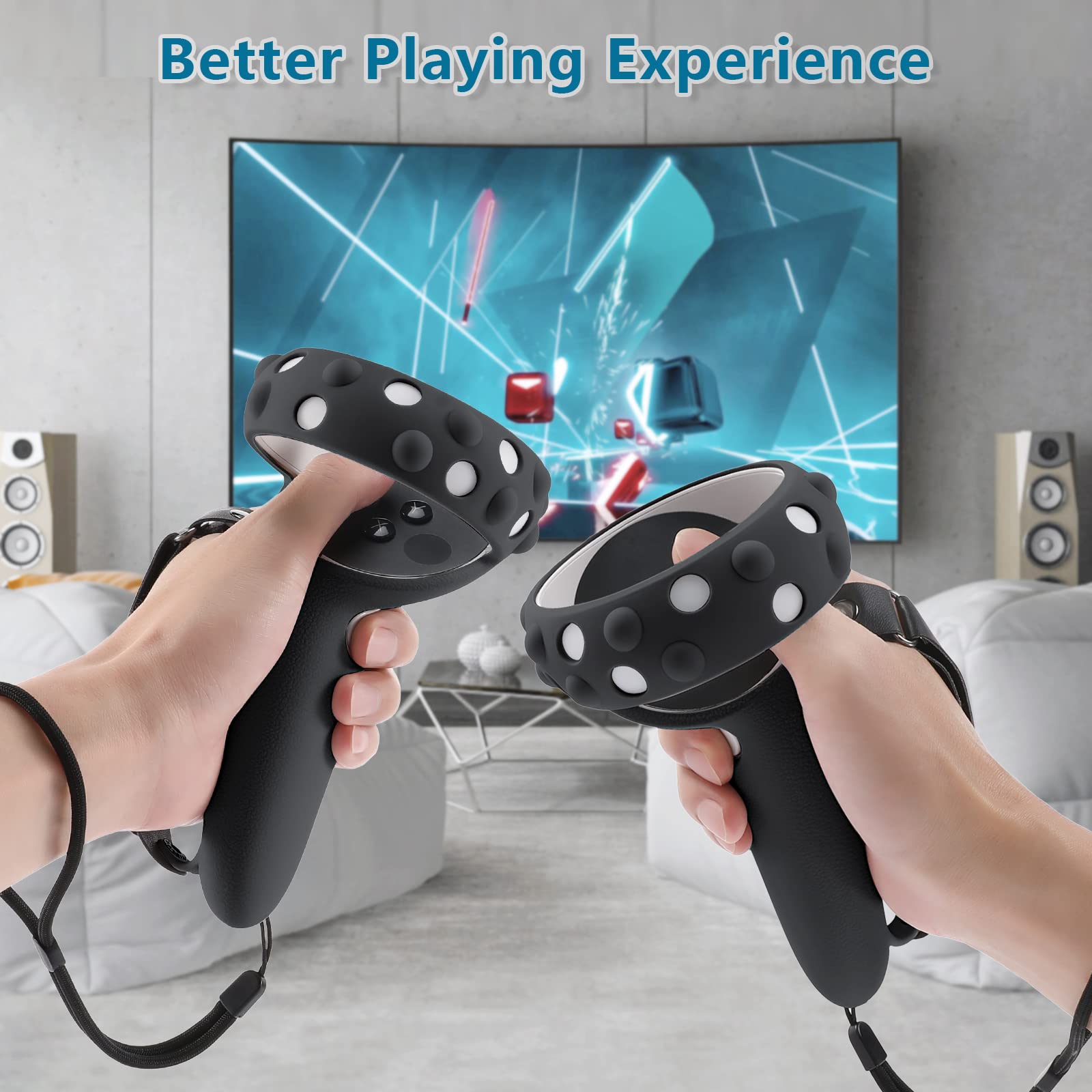 Extended Controller Grip Large Palms Compatible with Oculus Quest 2 Accessories (Black)