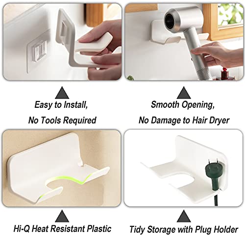 Hair Dryer Holder Wall Mounted - Self Adhesive Wall Hanging Hair Tool Organizer Wall Shelf for Blow Dryer Holder Rack Bathroom Vanity (White)