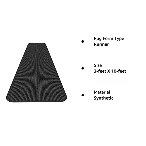 House, Home and More Indoor Outdoor Double-Ribbed Carpet Runner with Skid-Resistant Rubber Backing - Smokey Black - 3 Feet x 10 Feet