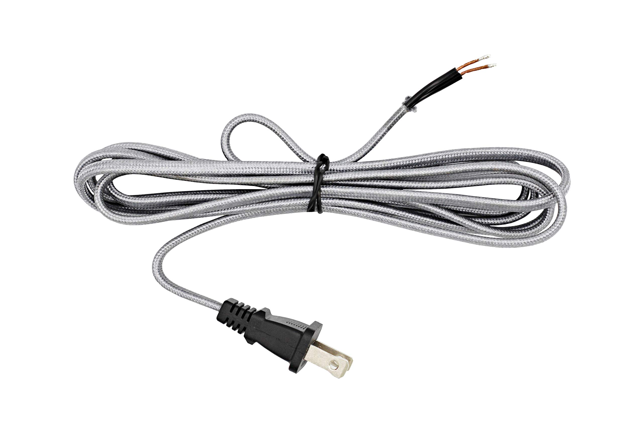 Creative Hobbies Rayon Cloth Covered Electric Lamp Cord with End Plug, Stripped Ends Ready for Wiring -8 Foot, SPT-2 UL Listed (Silver)