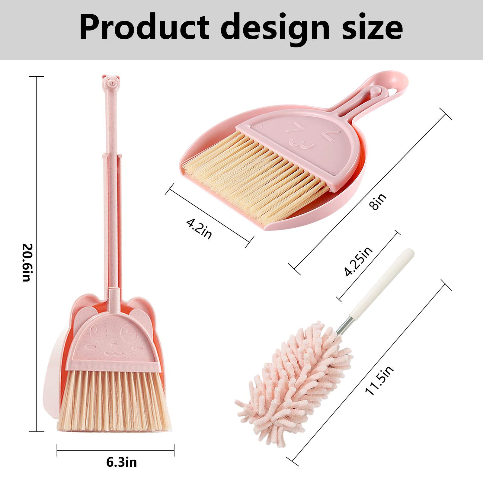 Kalolary 5 Pcs Mini Broom and Dustpan Set, Mini Broom with Dustpan for Home, Little Broom Dustpan Set with Extendable Duster for Cleaning for Office Home Table Desk Key Board