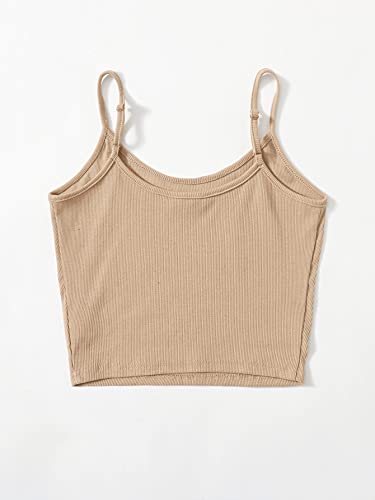 SOLY HUX Women's Spaghetti Strap Floral Sun Graphic Print Ribbed Knit Crop Cami Top Khaki M