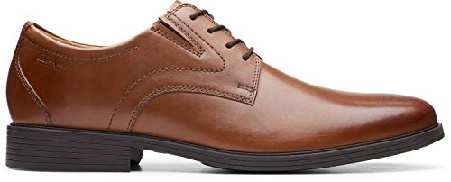 Clarks Men's Whiddon Plain Oxford, Dark Tan Leather, 10.5 Wide