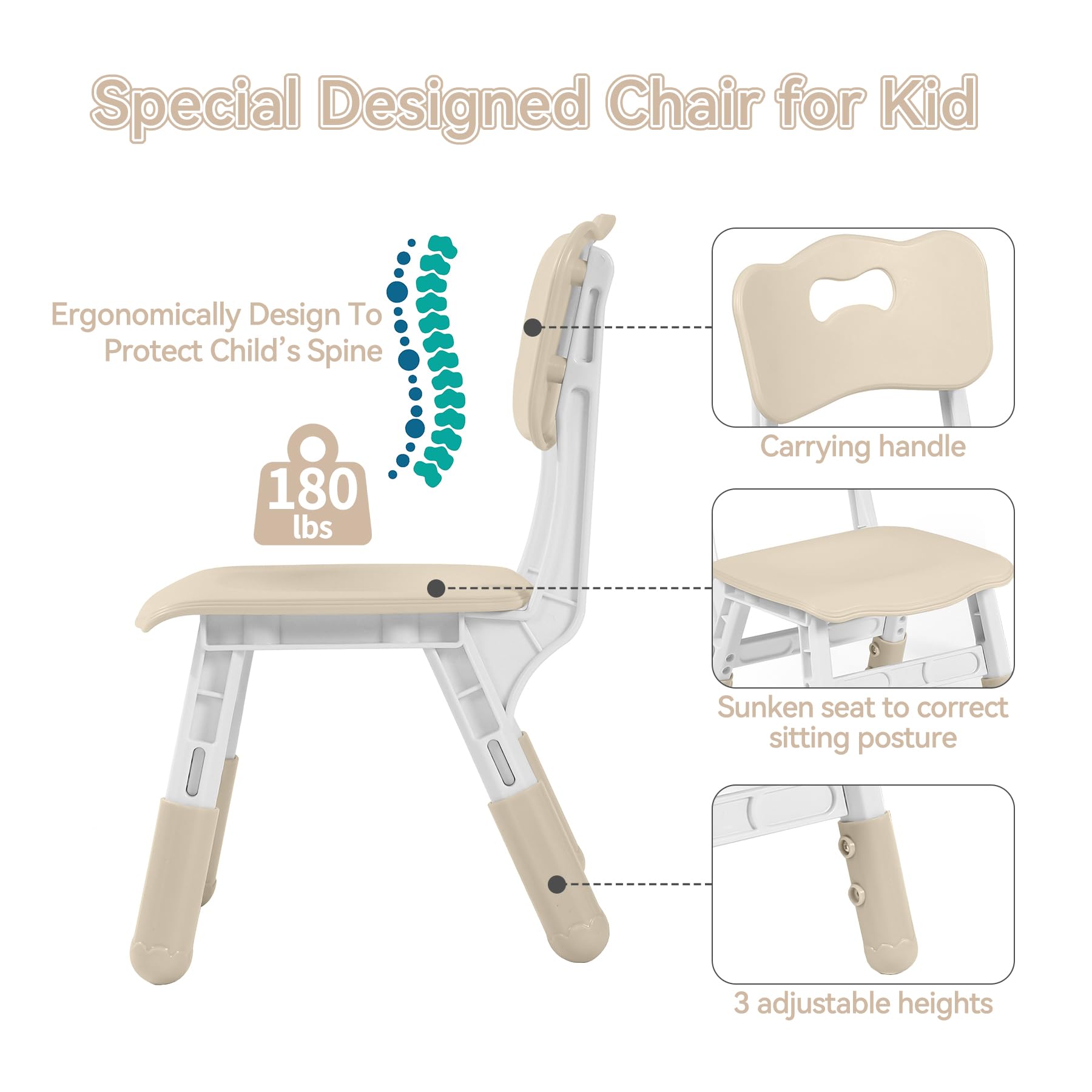 DOREROOM Kids Table and 2 Chairs Set, Height-Adjustable Toddler Table and Chair Set with Graffiti Desktop, 31.5''L x 23.6''W Children Activity Table for Daycare, Classroom, Home