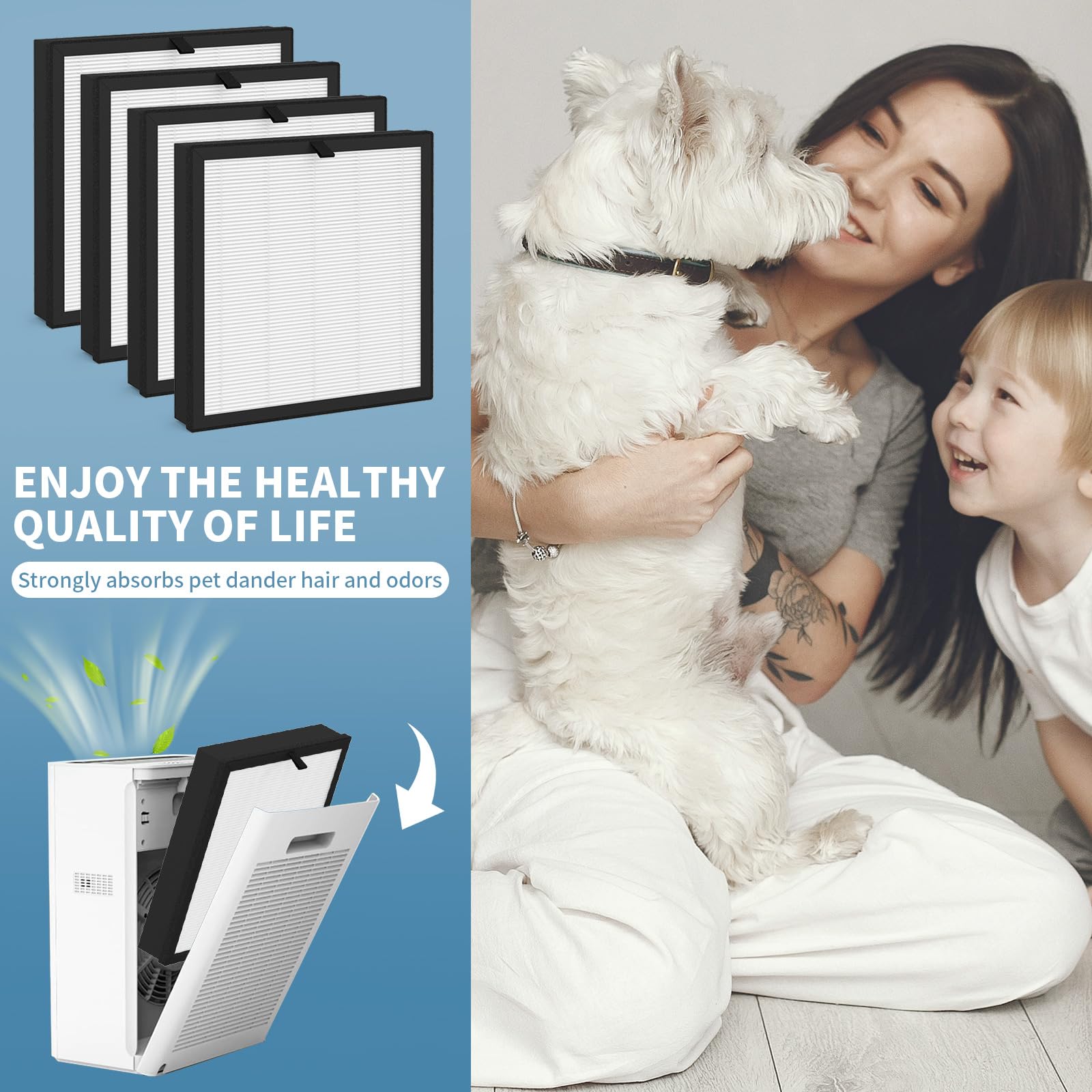 G3 A3 HEPA Filter Compatible with AMEIFU G3 (Sferf-30)(FXAP2W) Air Purifier, VEWIOR A3 Air Purifier & Tailulu HQZZ-260 Air Purifier, 3-in-1 True HEPA Air Cleaner Filter, 4 Pack