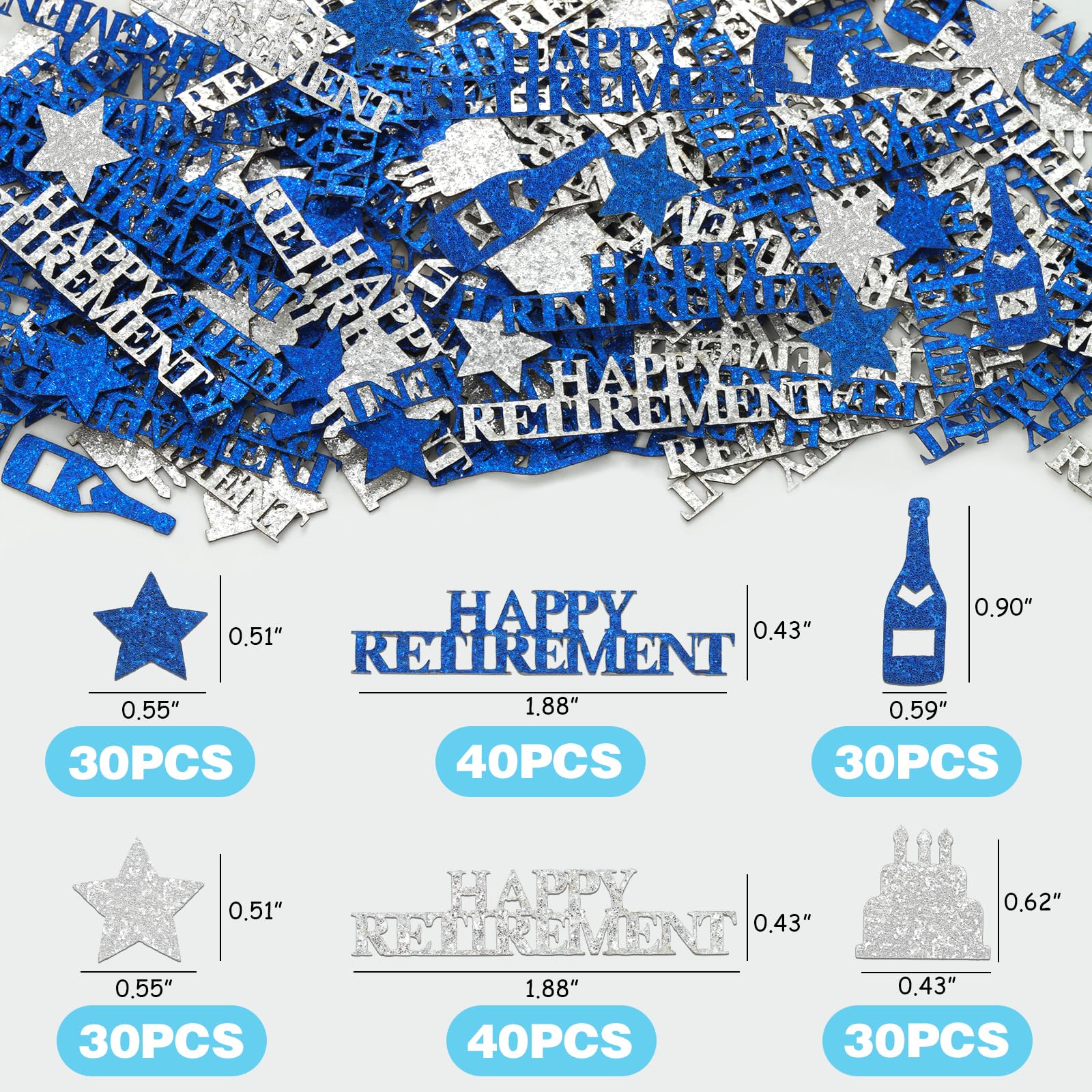 kreat4joy 200pcs Happy Retirement Decorations Confetti, Glitter Retirement Table Decorations for Men, Navy Blue Silver Farewell Decorations Party Confetti for Retirement Table Party Decorations Gift