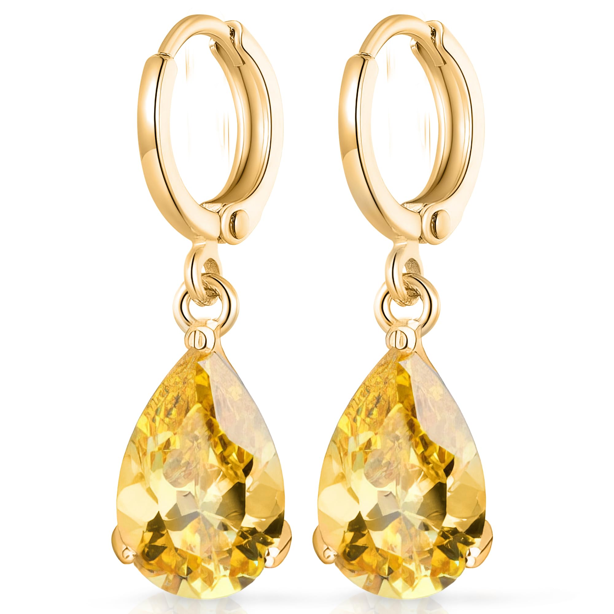 Crystalline Azuria Teardrops Dangle Earrings with Yellow Simulated Citrine Zirconia Crystals 18K Gold Plated for Women