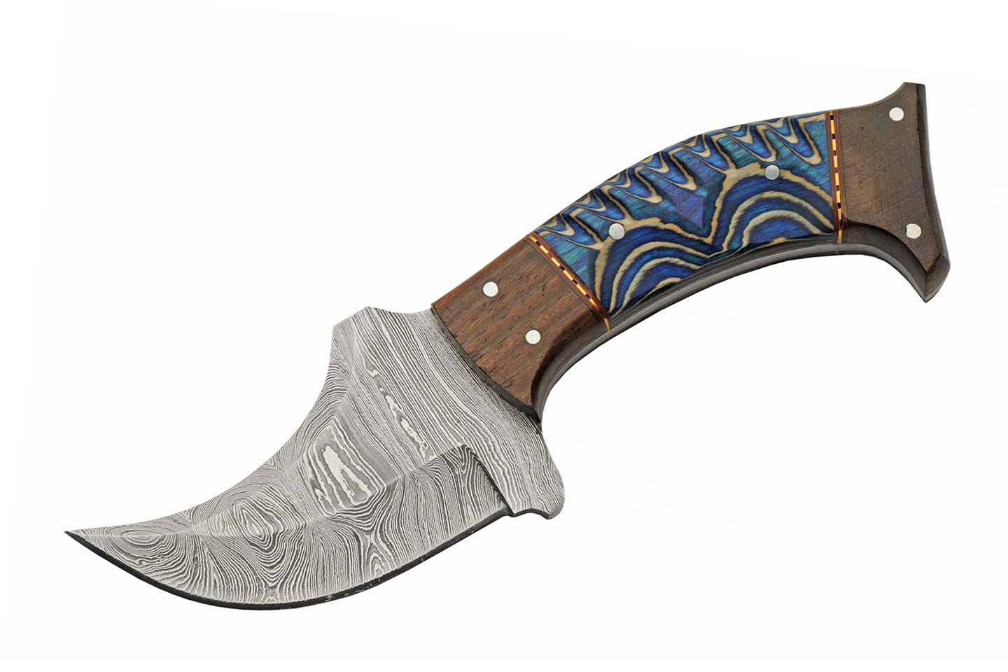 Damascus Steel Blue Pueblo Wood Handle 8 inch Hunting Knife
