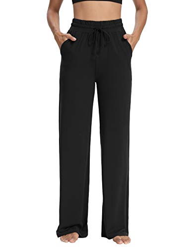 Sarin Mathews Womens Yoga Sweatpants Wide Leg Lounge Pajamas Pants Comfy Drawstring Workout Joggers Pants with Pockets Black M