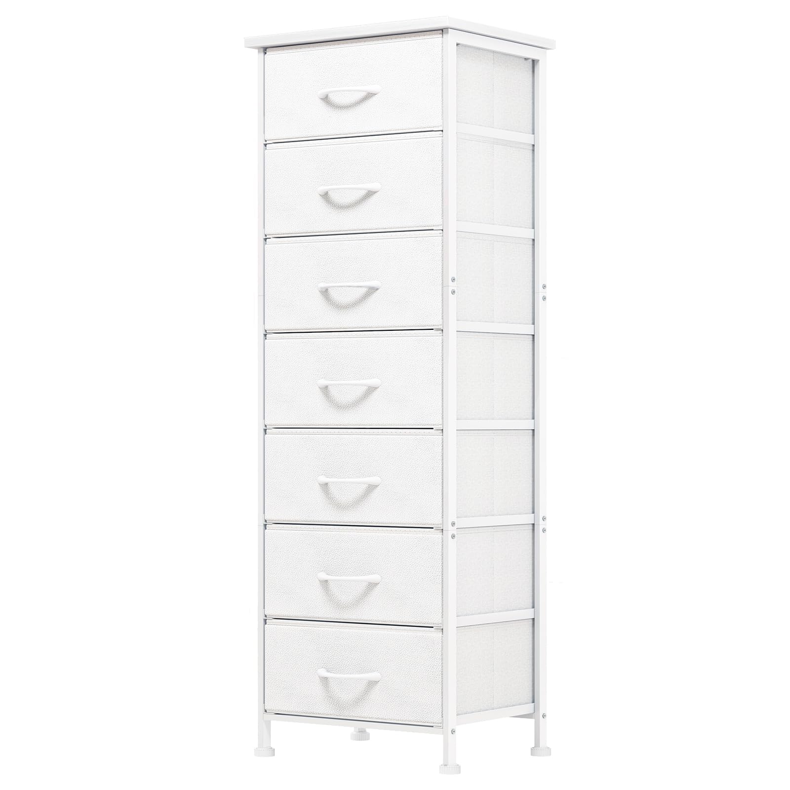 Fixwal White Tall Dresser for Bedroom, Storage Dresser Organizer with 7 Fabric Drawers, Nightstand Furniture in Closet, Entryway, Hallway