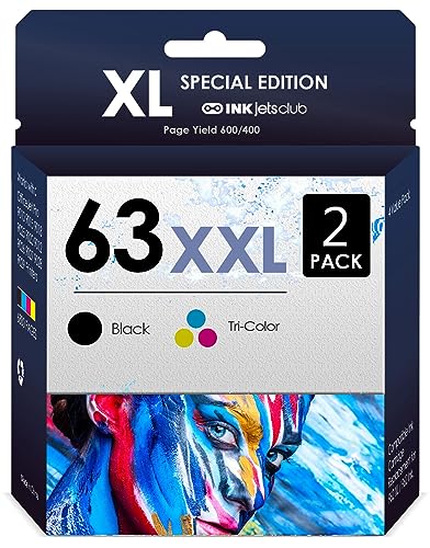 INKjetsclub Compatible Inkjet Replacement for HP 63XL Ink Cartridges. Works Well with OfficeJet 3830 Envy 4520 4512 OfficeJet 4650 5255 Deskjet 1112 2130 2132 Printers. 2 Pack (Black, Color)
