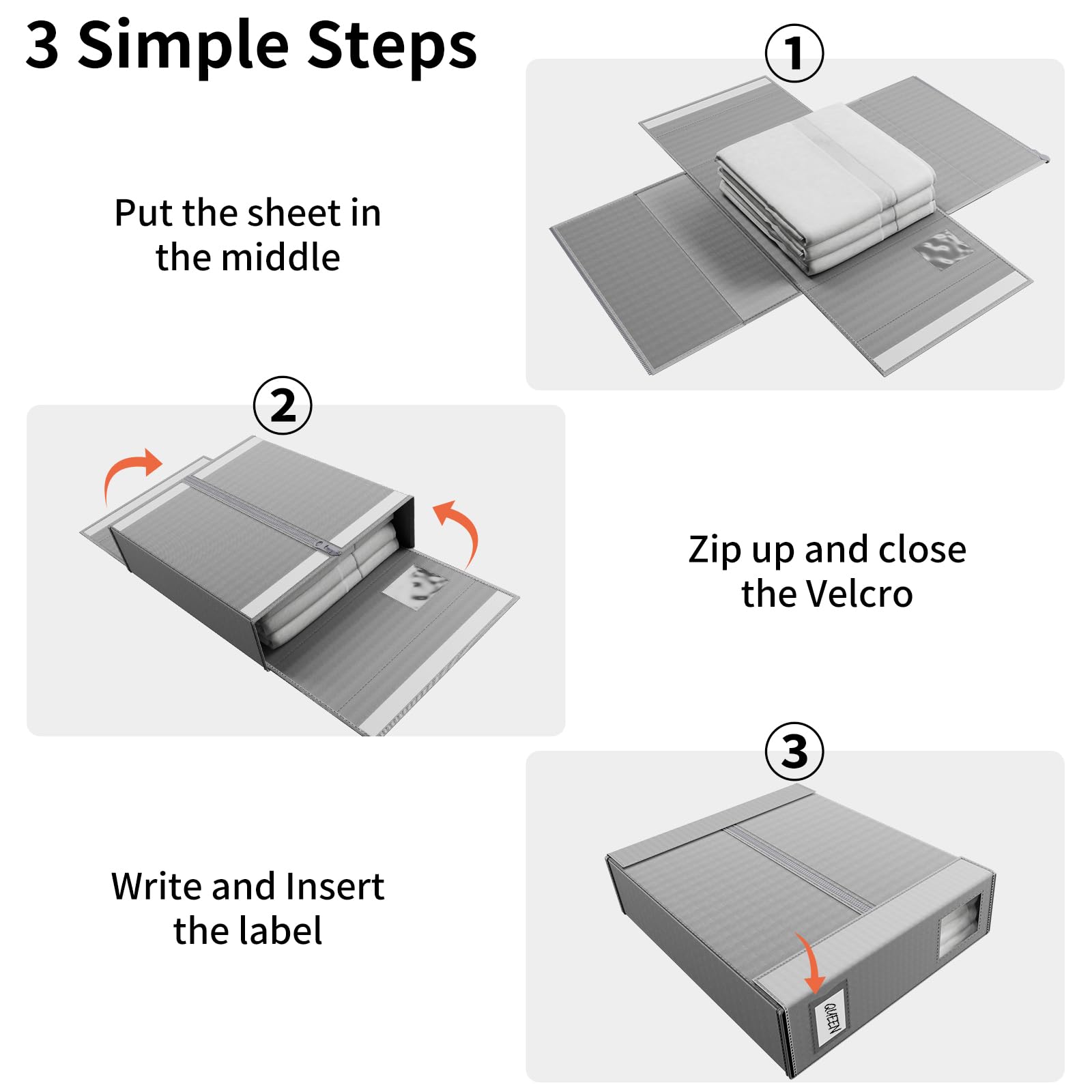 Fixwal 6 Pack Bed Sheet Organizers and Storage Foldable Box for Linen Closet, (Queen & King Size) Bedding Set Containers for Blanket Comforter Pillow Cube with Window and Label, Gray