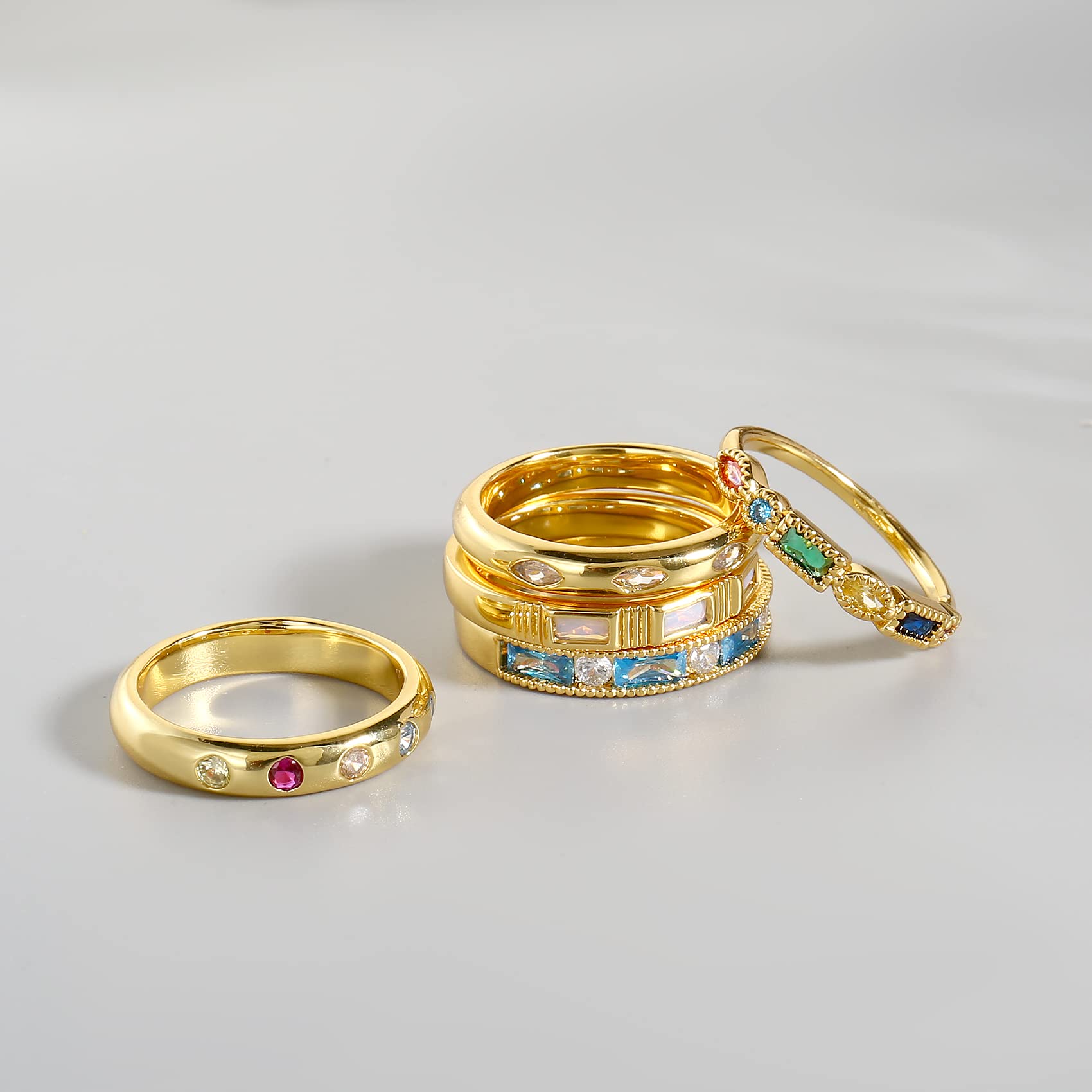 CONRAN KREMIX Gold Stackable Rings For Women 14K Real Gold Plated Simulated Diamond CZ Size 7
