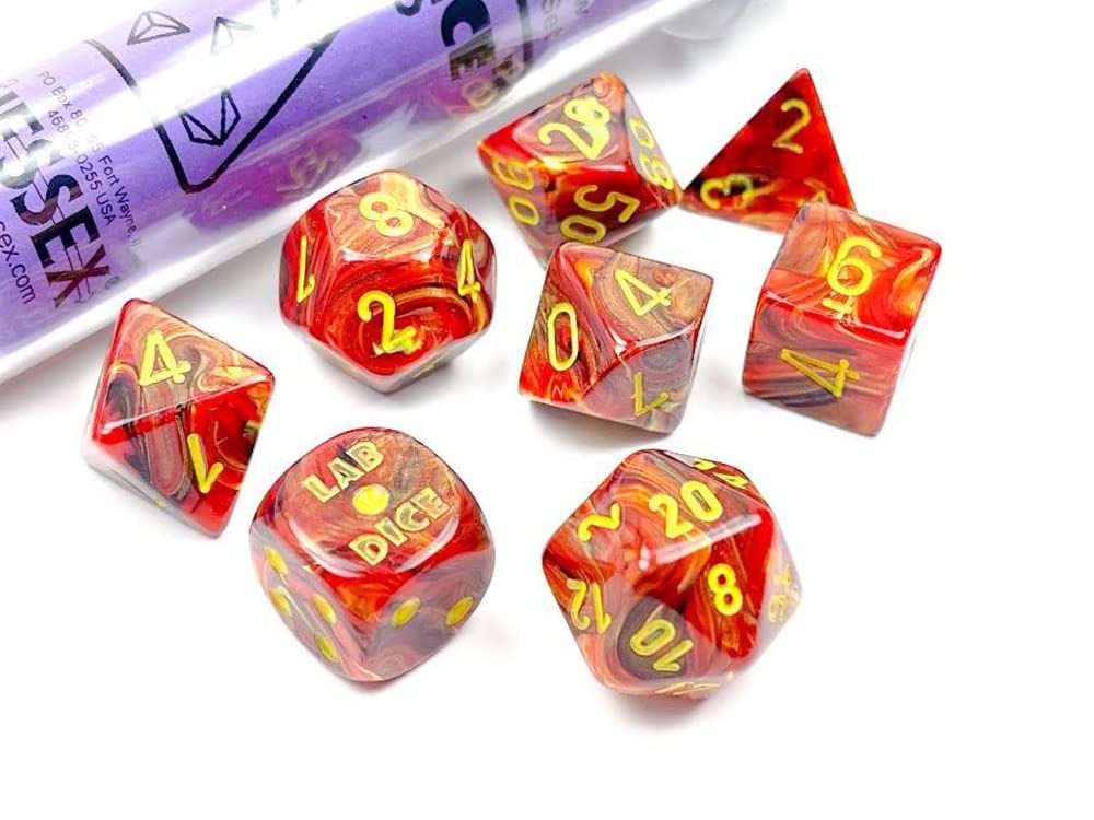 Underworld Vortex Dice with Yellow Numbers 7+1 Dice Set 16mm (5/8in) Limited Edition Lab Dice Chessex