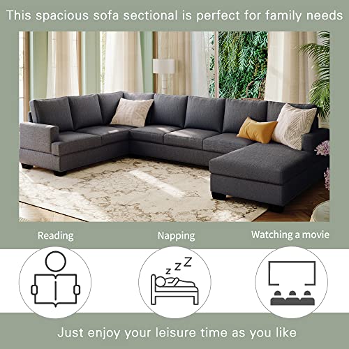 KELRIA LOVMOR Modern Style Large Upholstered U-Shape Sectional Sofa, Extra Wide Chaise Lounge Couch, for Living, Guest Room, Apartment, Home Theater, Seating Capacity 6 People, Grey
