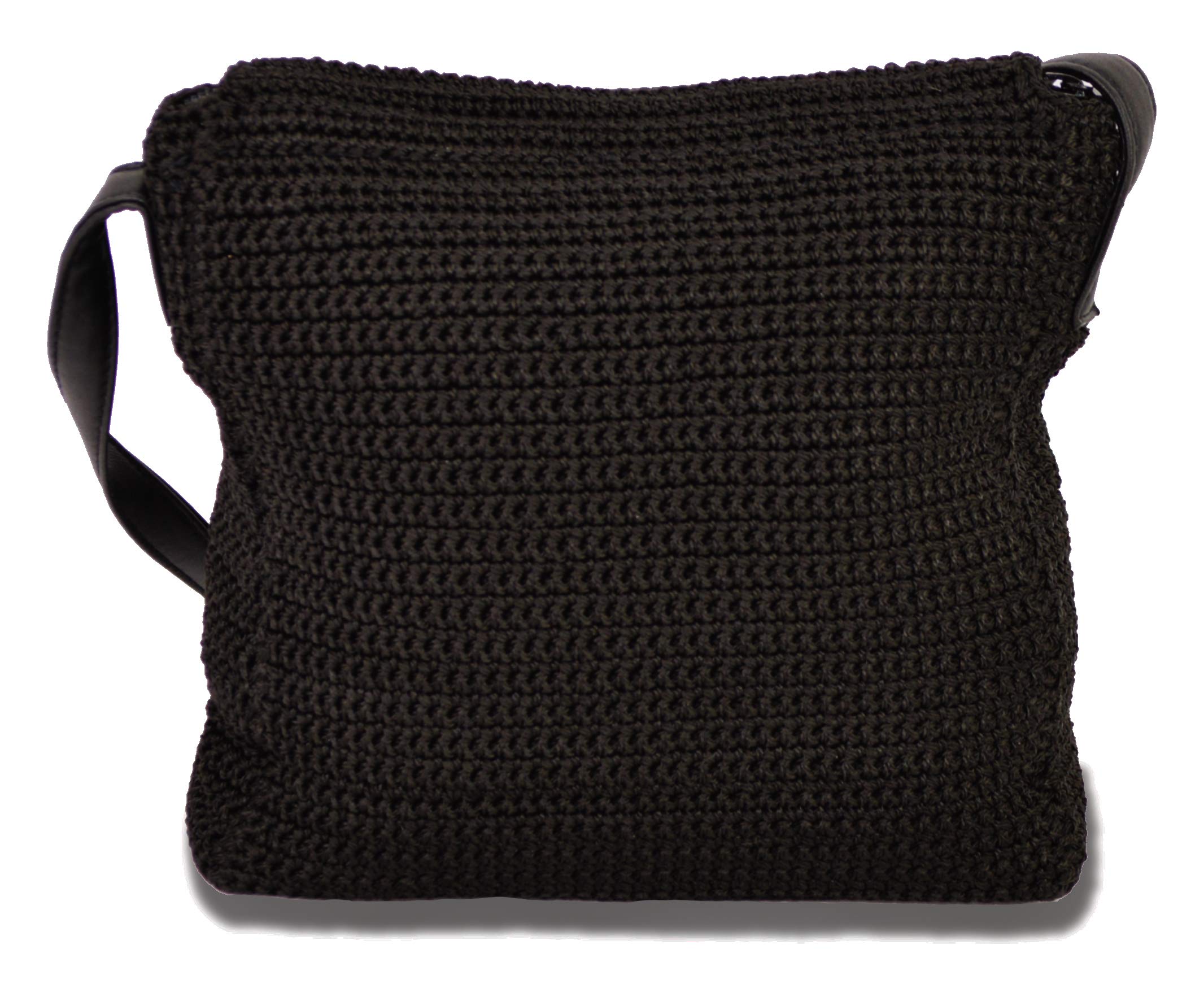 Rising Phoenix Industries Cute Black Crochet Crossbody Bag with Zipper and Flap Closure, Boho Style Handbag Purse with Faux Leather Strap