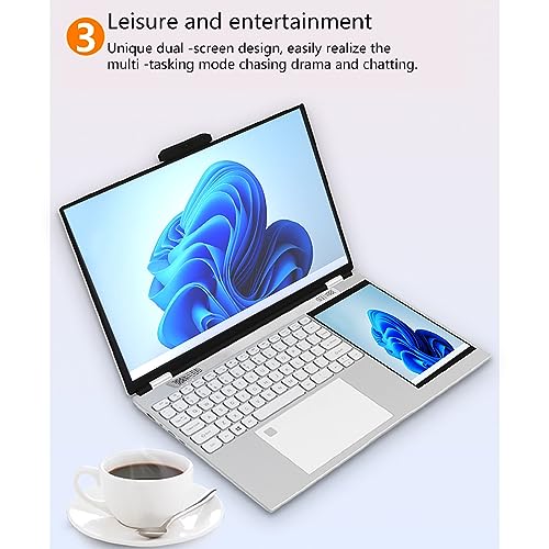 Double Screen Laptop, 1920x1080 15.6 Inch Business Laptop with 7 inch HD IPS Sub Screen, Fingerprint Recognition, Handwriting Touch, RGB Backlight Keyboard (16GB+2TB U.S.