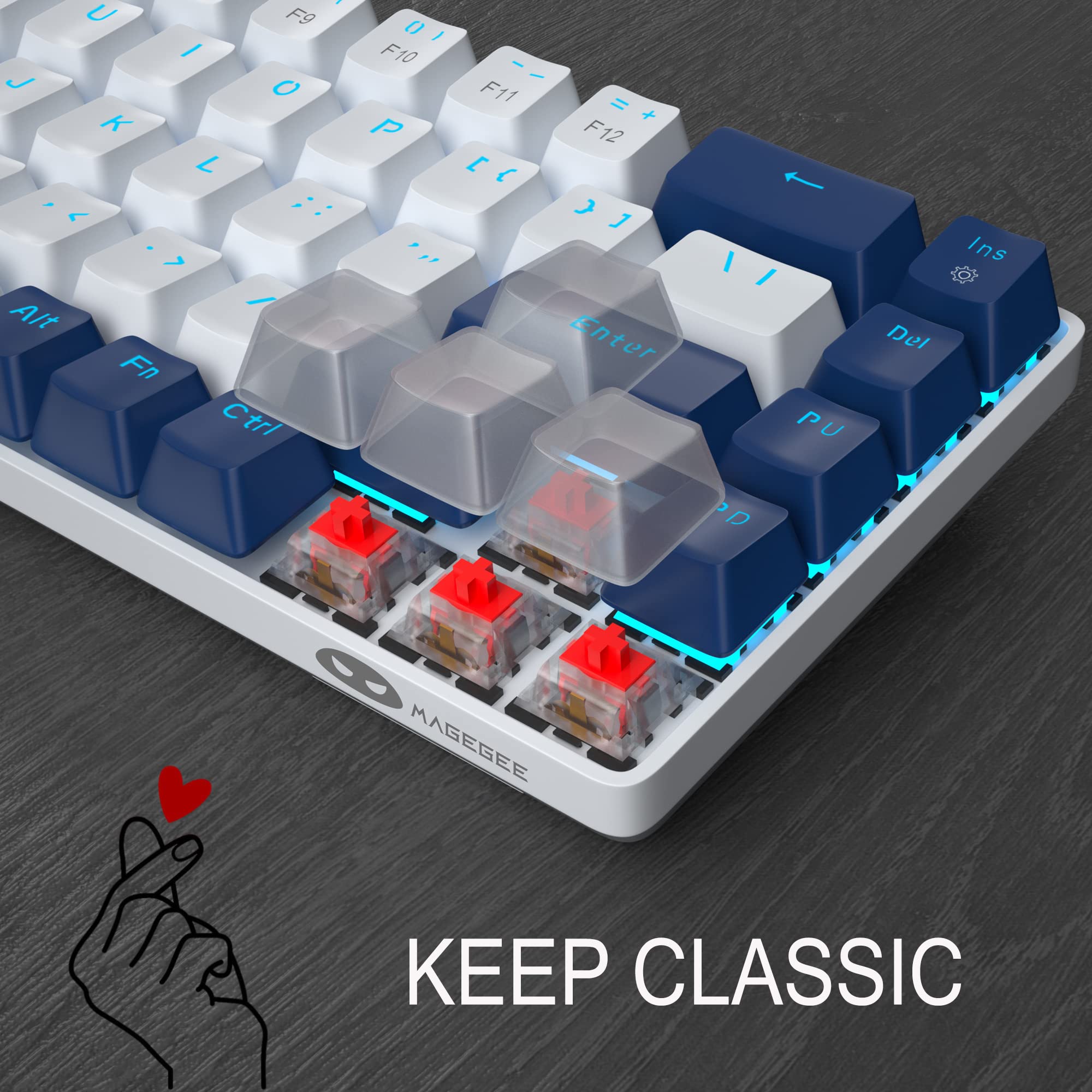 Camiysn 60 Percent Mechanical Keyboard,Compact 68 Keys Anti-ghosting with Red Switch Blue Light with Detachable Type-C Keyboard for PC Gamer Windows Laptop Mac/Xbox(Red Switch, Blue & White)