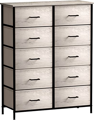 Sorbus Dresser with 10 Faux Wood Drawers - Storage Unit Organizer Chest for Clothes - Bedroom, Hallway, Living Room, Closet, & Dorm Furniture - Steel Frame, Wood Top, & Easy Pull Polyester Fabric Bins