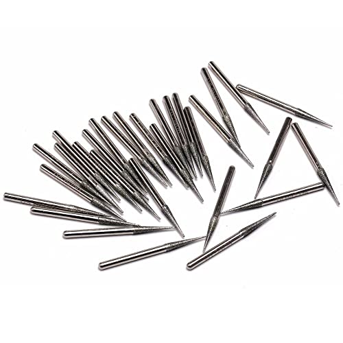 JINGLING 30Pcs 3.2mm Tapered Point Diamond Grinding Bit 1/8" Cone Rotary Burrs for Dremel
