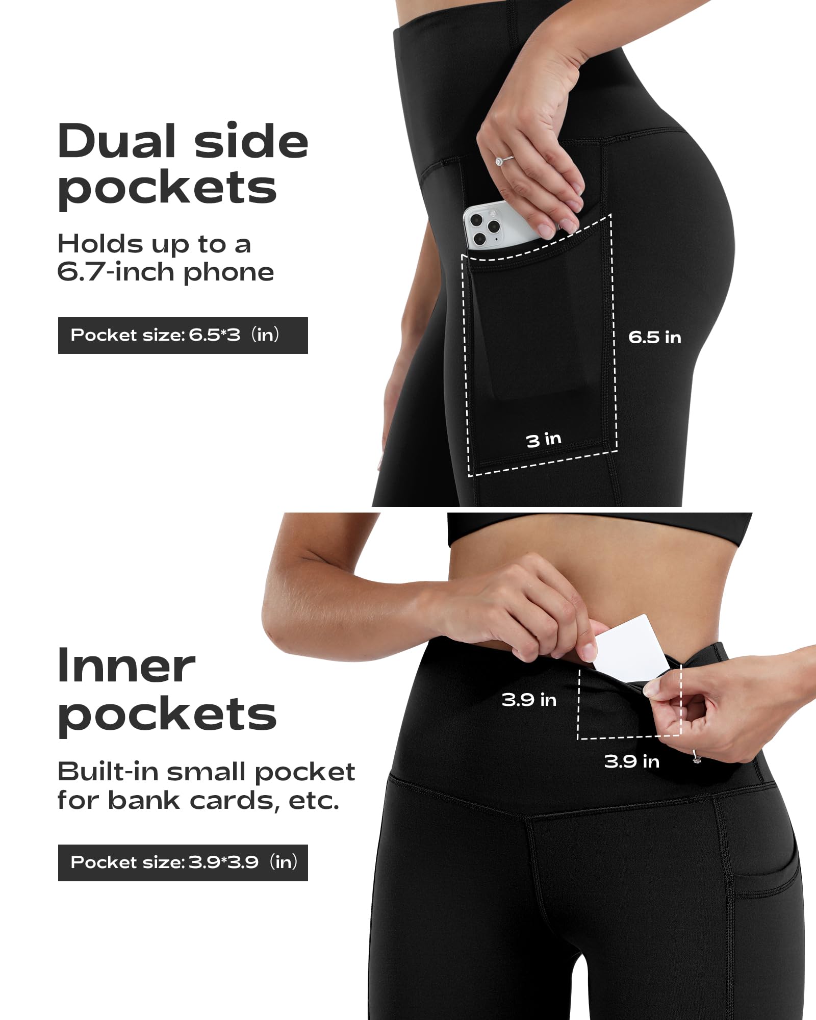 CHRLEISURE Leggings with Pockets for Women, High Waisted Tummy Control Workout Yoga Pants(3Packs 3Black, L)