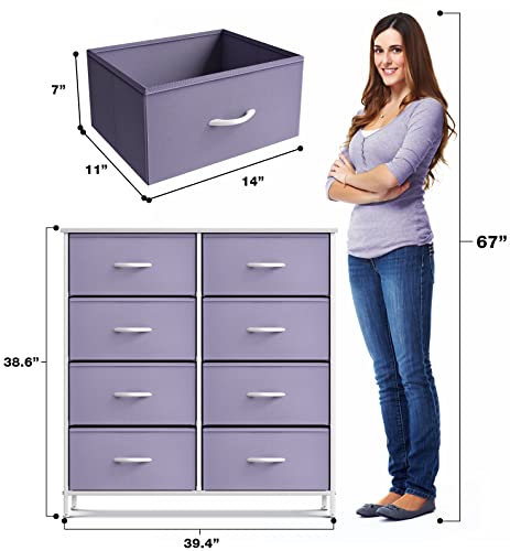 Sorbus Kids Dresser with 8 Drawers and 3 Drawer Nightstand Bundle - Matching Furniture Set - Storage Unit Organizer Chests for Clothing - Bedroom, Kids Rooms, Nursery, & Closet (Purple)